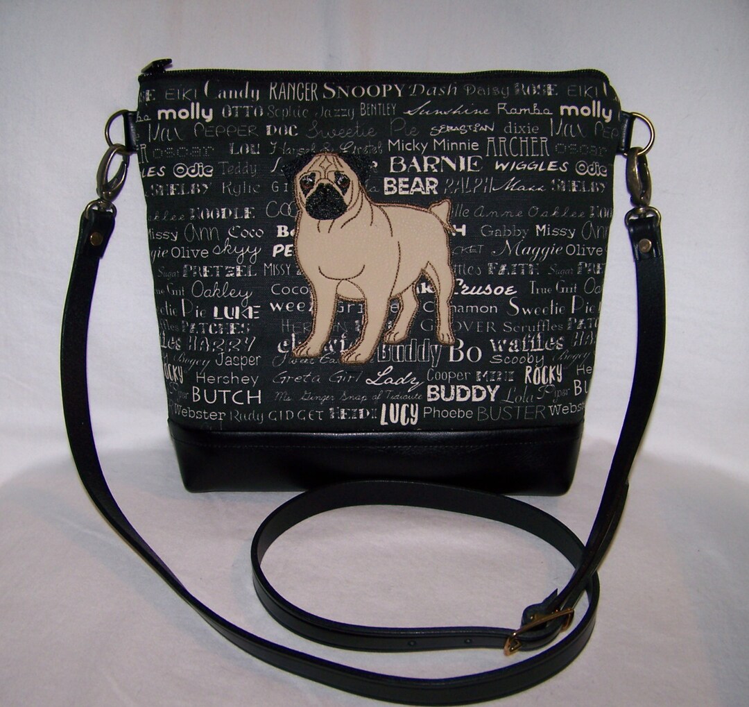 Pug Cross Body Bag Made to Order - Appliqued Tan Pug - Handbag - Purse ...