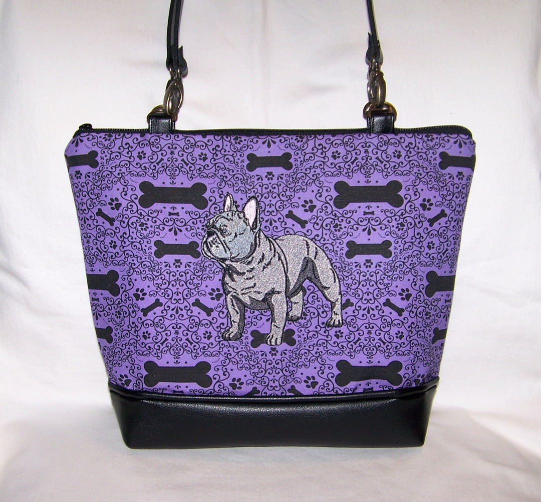 French Bulldog Purse in Purple Dog Bone Fabric Handbag Bag Made to ...