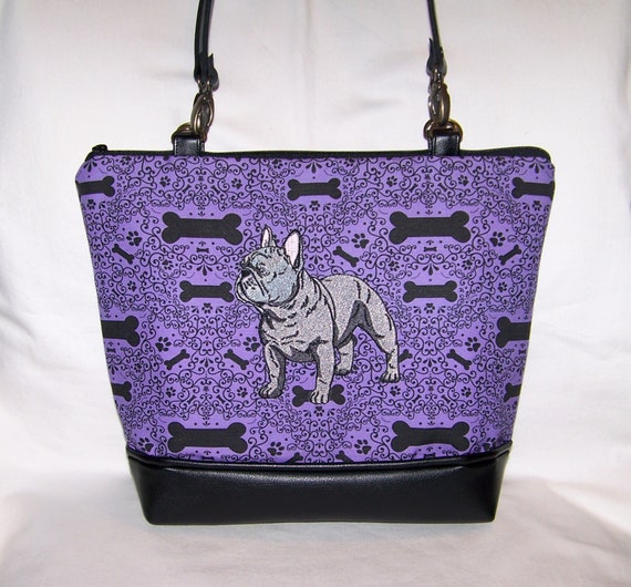 French Bulldog Purse in Purple Dog Bone Fabric Handbag Bag | Etsy