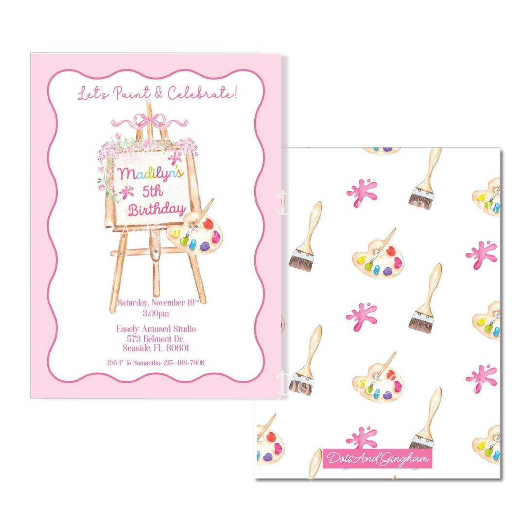 Art Birthday Party Invitations, Watercolor Art Party Invitation, Easel ...