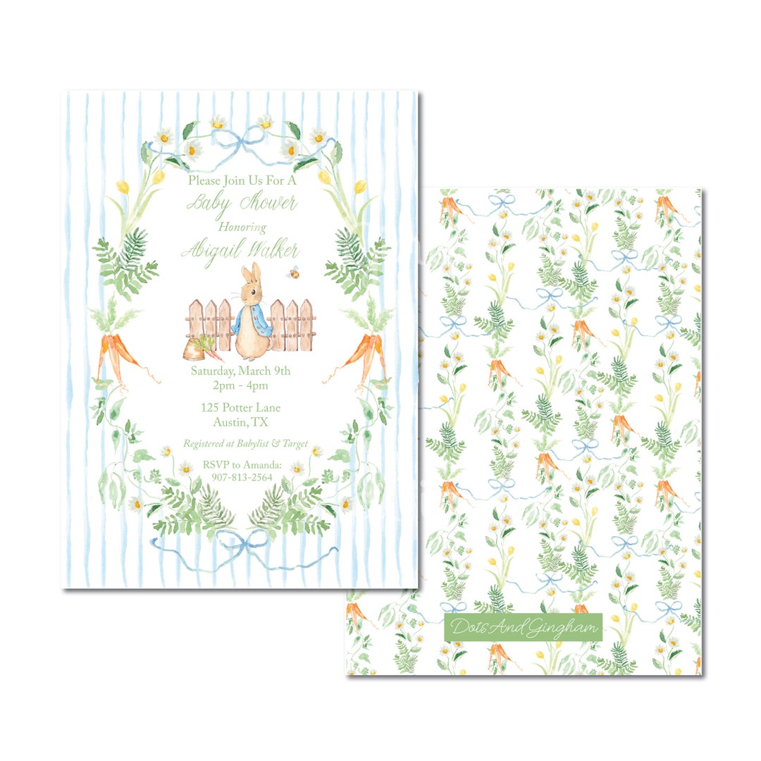 Watercolor Peter Rabbit Baby Shower Invitation, Peter Rabbit Invitation ...