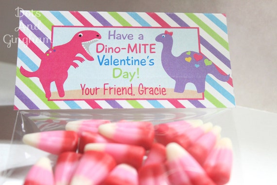 Dinosaur Girl Valentine Treat Topper, Dino-Mite Valentine, Printable ...