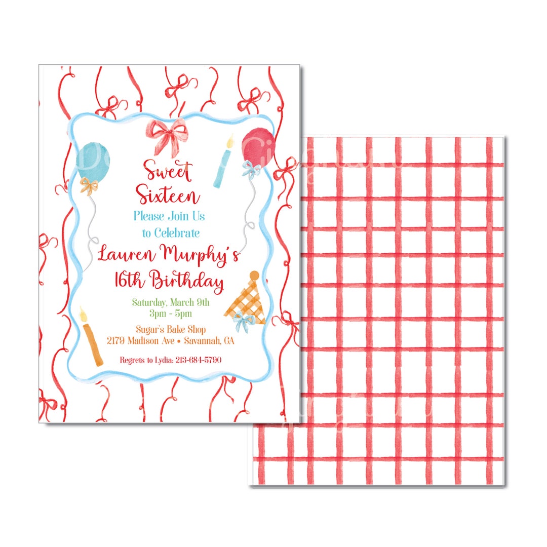 Watercolor Party Invitation, Bow Invite, Cheerful Baker Cookie ...