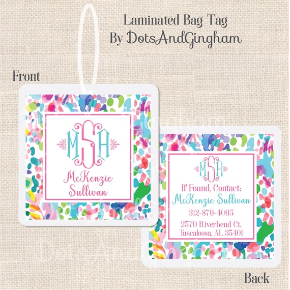 Watercolor Floral Bag Tag / Laminated Monogram Luggage Tag / Beach Bogg ...