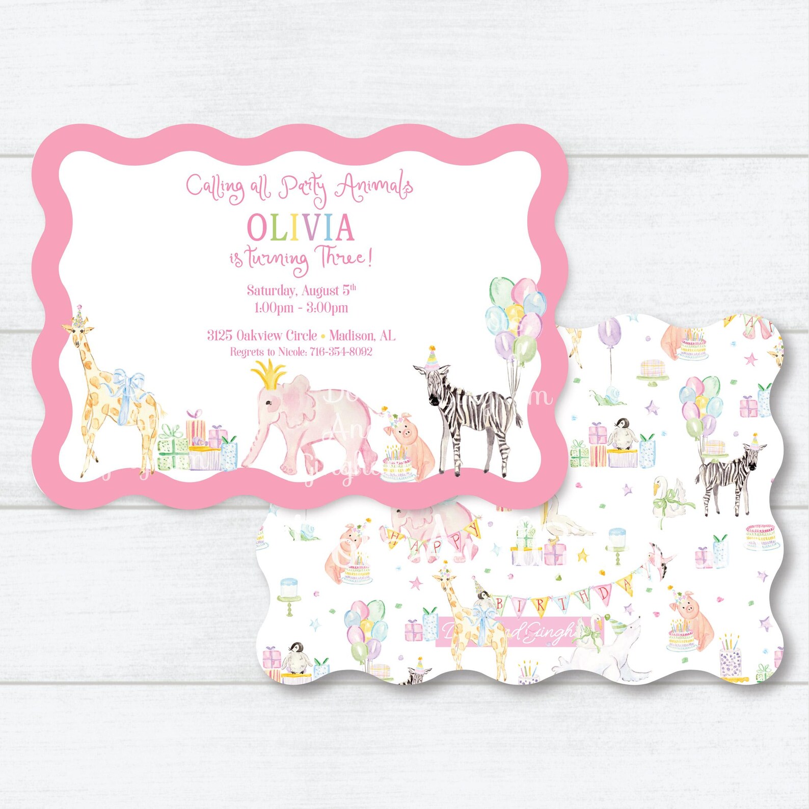 Party Animals Birthday Invitation, Watercolor Party Animal Invitation ...