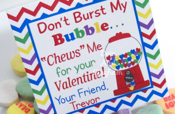 Valentine Bubblegum Tag, I Chews You Tag, Printable Classroom Valentine ...