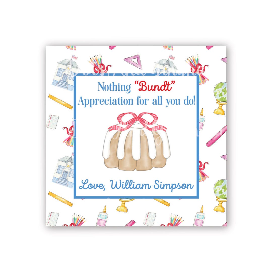 Teacher Appreciation Bundt Cake Tag (personalized and Printable) - Etsy