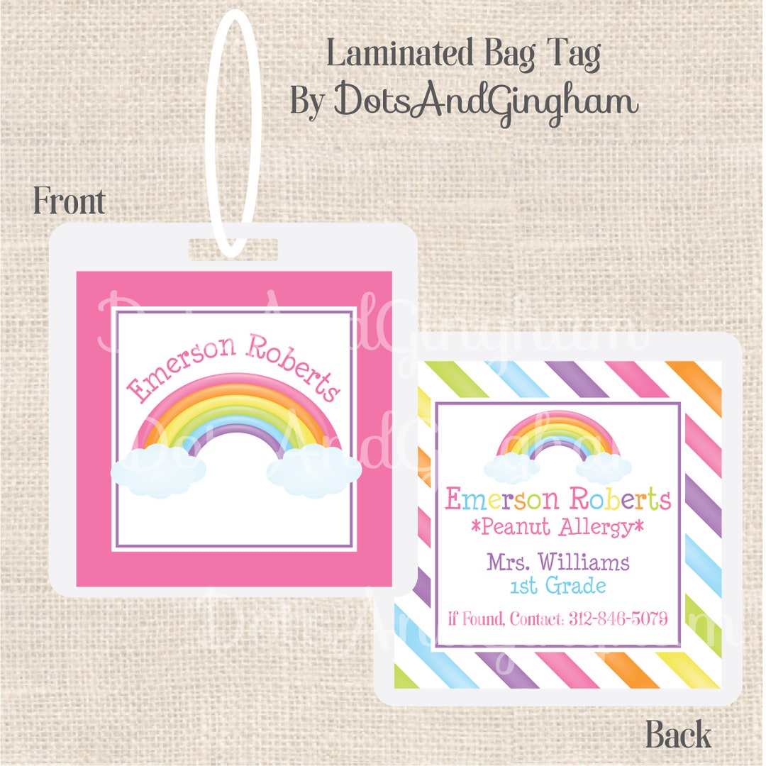 Rainbow Bag Tag / Laminated Rainbow Luggage Tag / Girls - Etsy