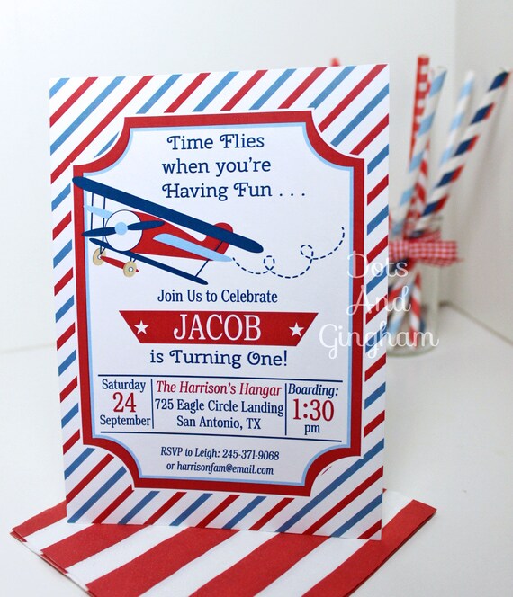 Airplane Birthday Invitation, Airplane Party, Time Flies Invitation ...