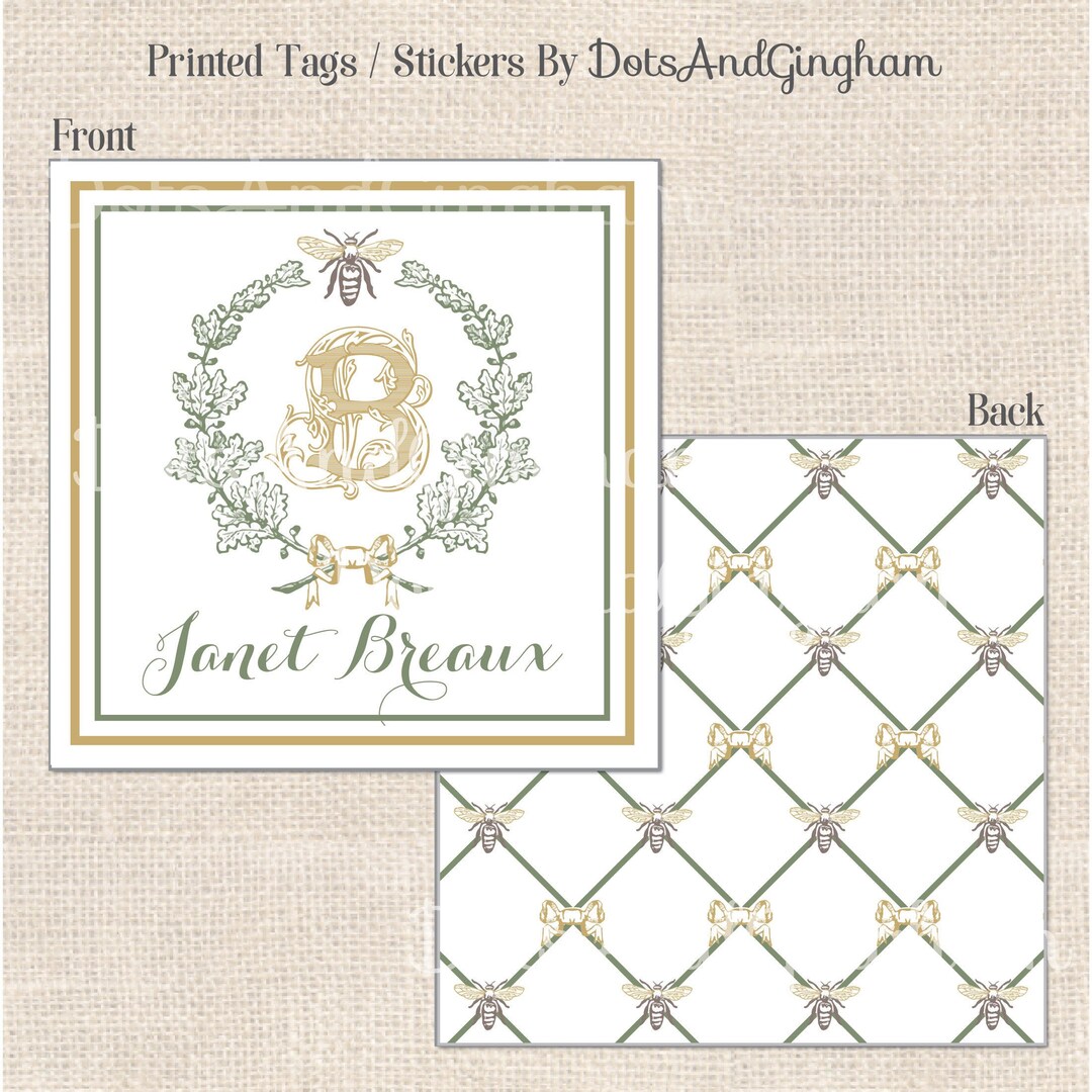 Womens Bee Gift Tags or Stickers / Bee Crest Initial Tags / Bee Calling ...
