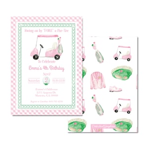 Watercolor Golf Invitation, Hole in One Birthday, Fore, Preppy Golf ...