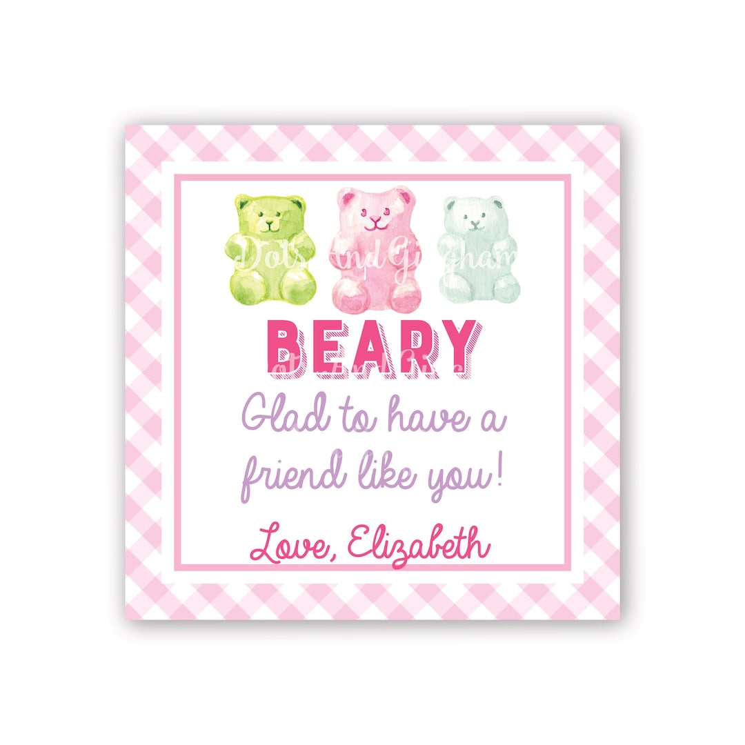 Valentine BEARY Tag, Valentine Gummy Bear Tag, Printable Valentines ...