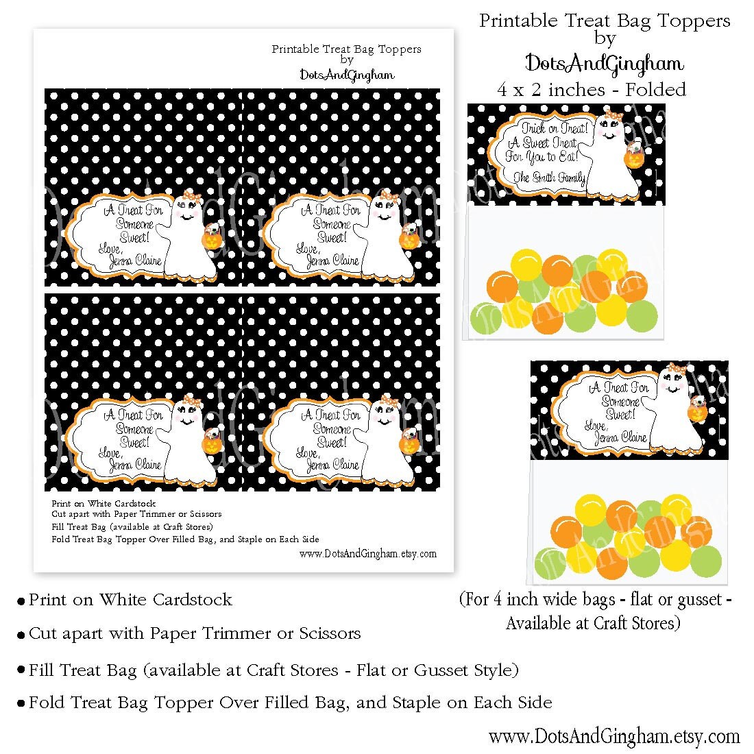 Halloween Ghost Treat Bag Topper Ghost Girl Treat Bag Topper | Etsy