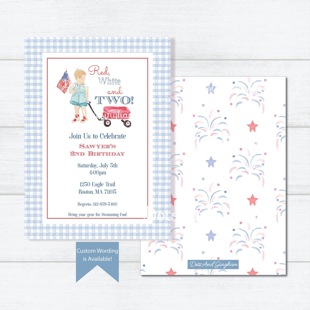 Patriotic Boy Invitation, Red White and Two Invite, Little Firecracker ...