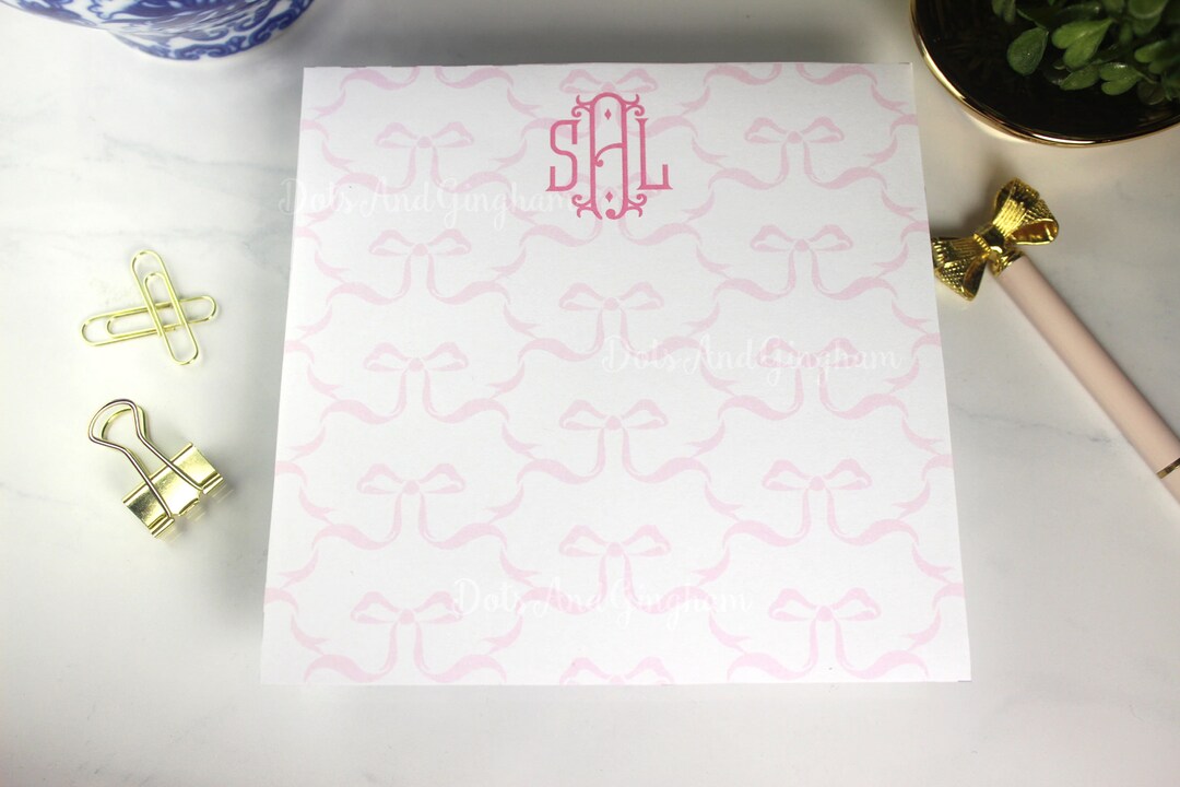 Personalized Bow Notepad / Bow Trellis Note Pad / Monogram Bow Note Pad ...