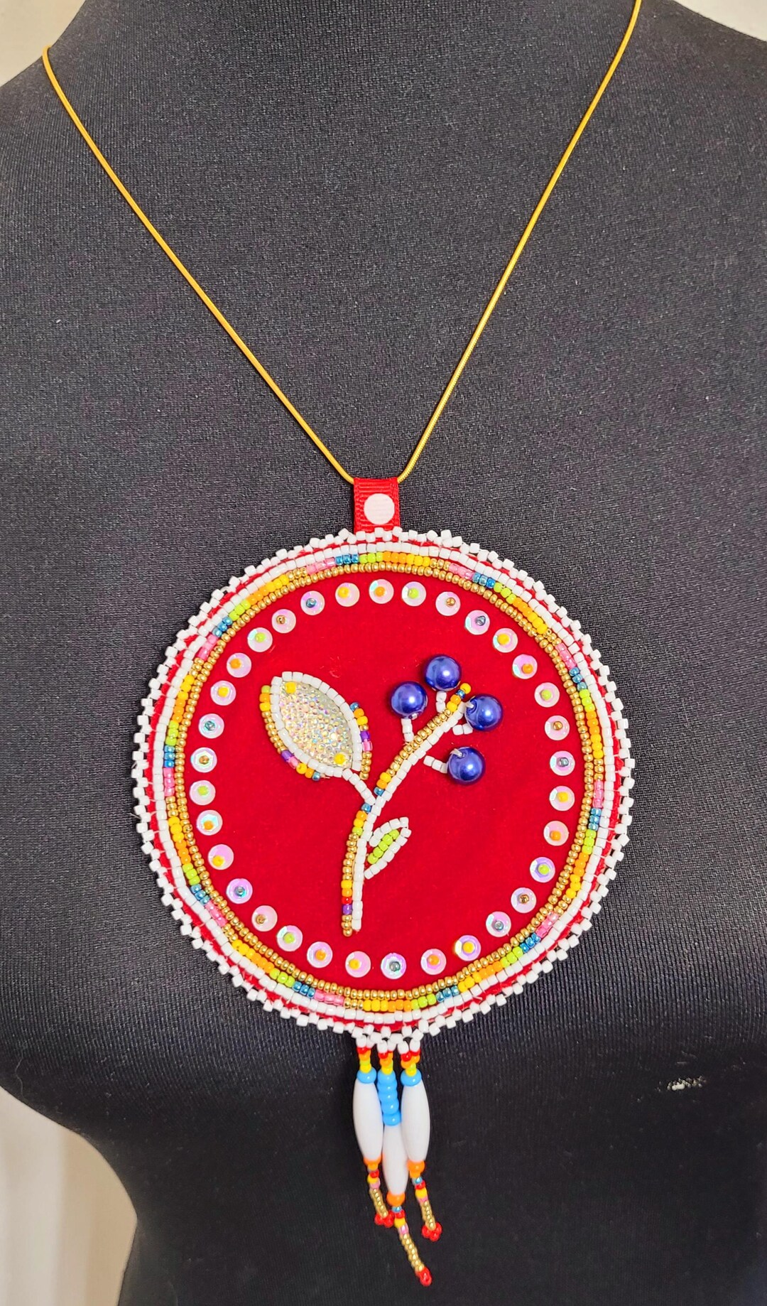 Native American Ojibwe Style Beaded Medallion, Pow Wow Style, White ...