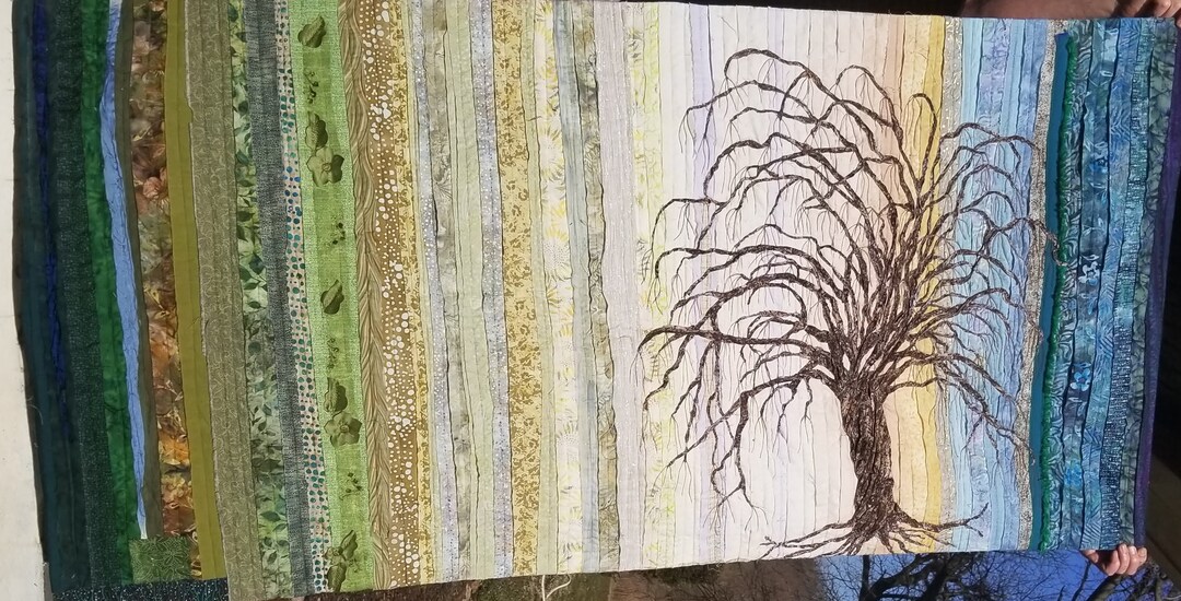 Tree Quilted Wall Hanging, Winter Willow Tree, Art Quilt, Raw Edge ...