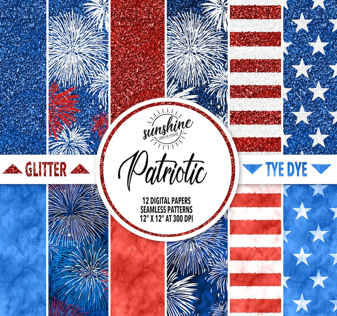 Patriotic Paper | 4th of July Pattern | Tye Dye and Glitter | | Digital ...