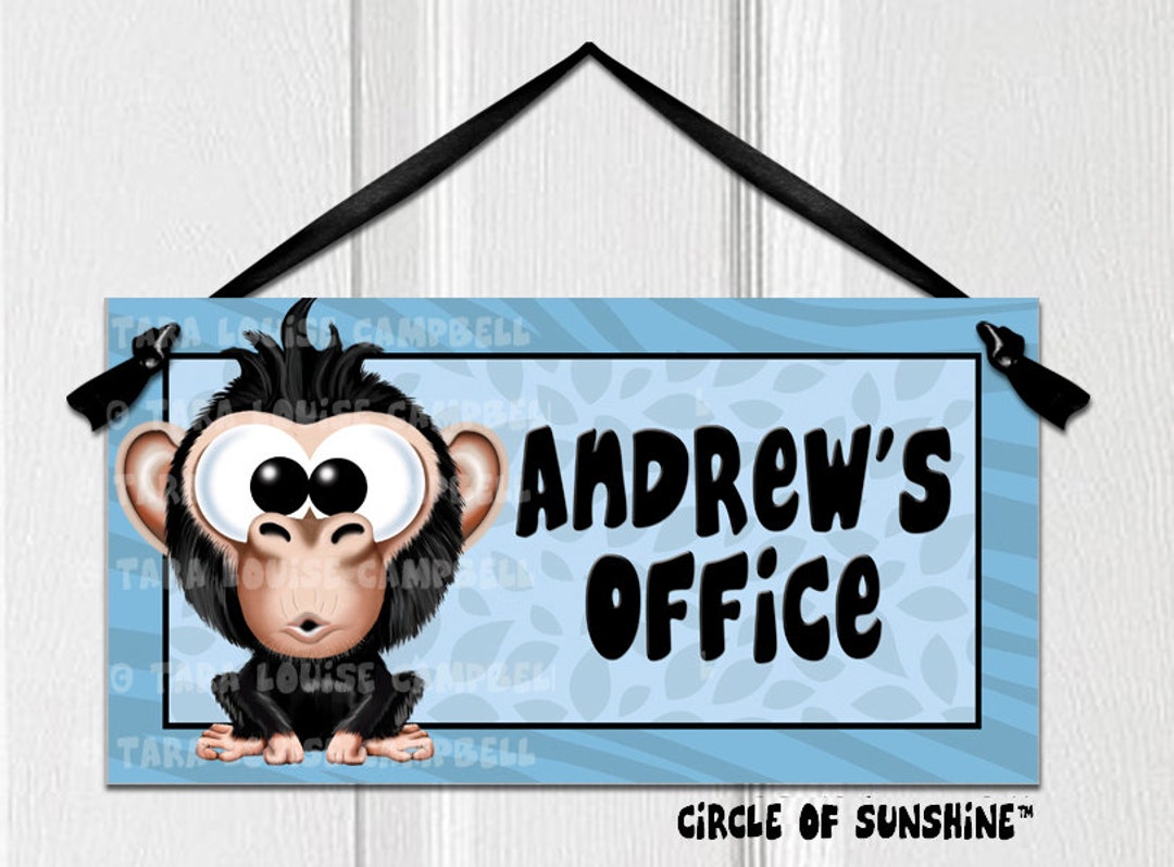 Door Sign, Monkey, Blue, Safari Jungle Animals, Home Decor, Office ...