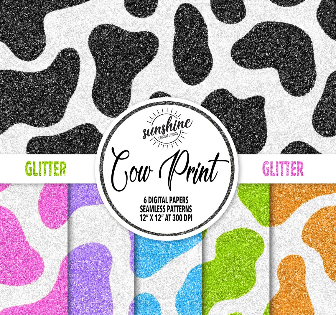 Glitter COW PATTERN | Cow Print | Cow Digital Paper - Etsy