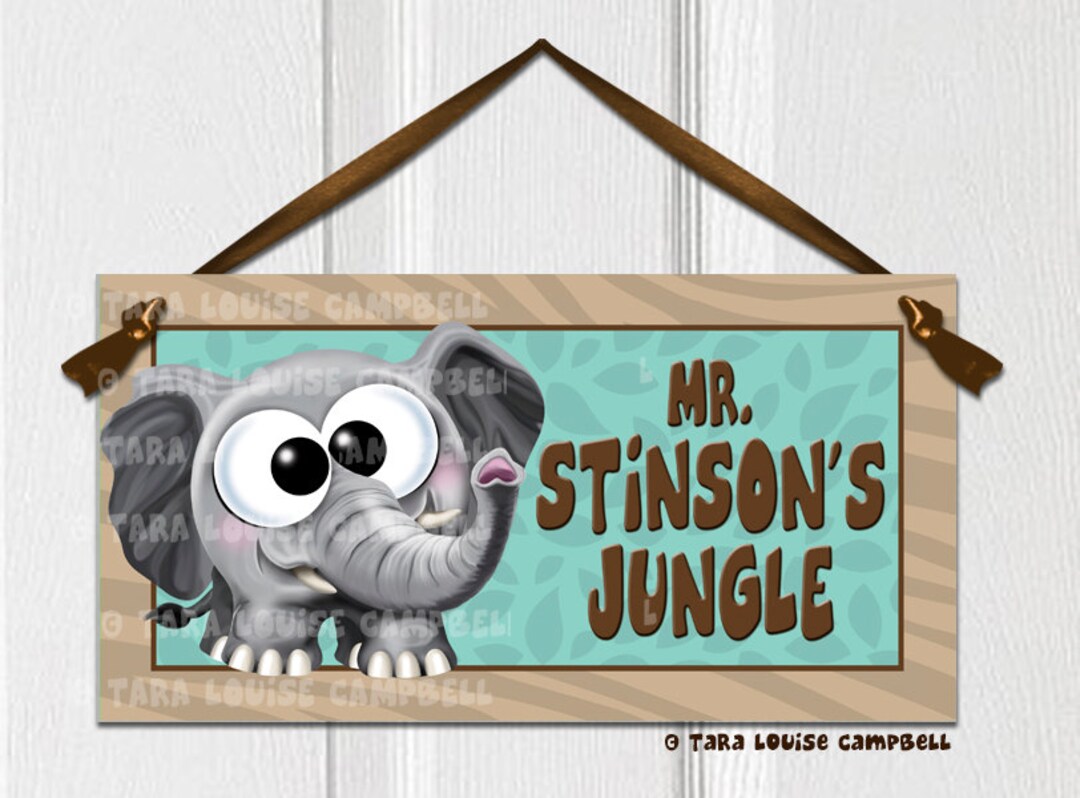 Elephant Door Sign, Teal, Safari Jungle Animals, Home Decor, Office ...