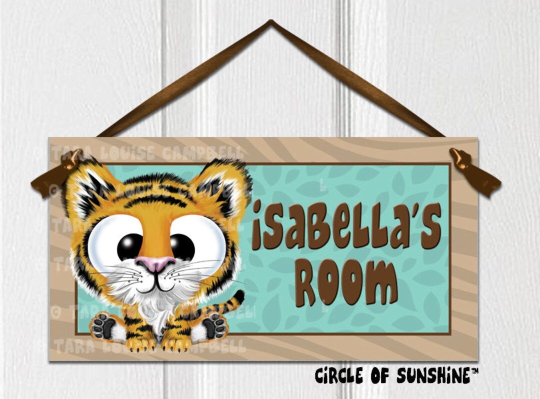 Tiger Door Sign, Teal, Safari Jungle Animals, Home Decor, Office Decor ...