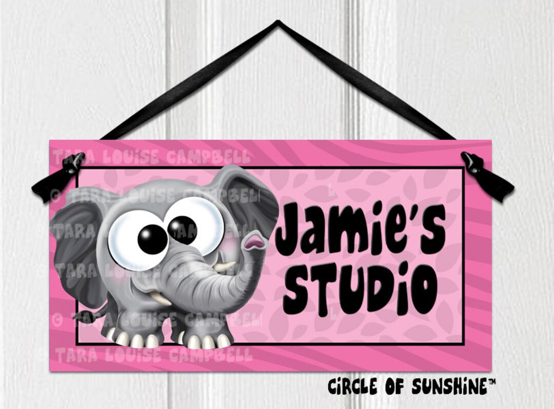 Elephant Door Sign, Pink, Safari Jungle Animals, Home Decor, Office ...