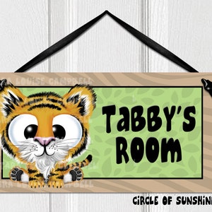 Tiger Door Sign, Green, Safari Jungle Animals, Home Decor, Office Decor ...