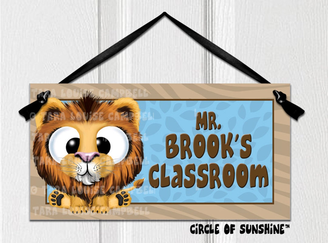 Lion Door Sign, Blue, Safari Jungle Animals, Home Decor, Office Decor ...