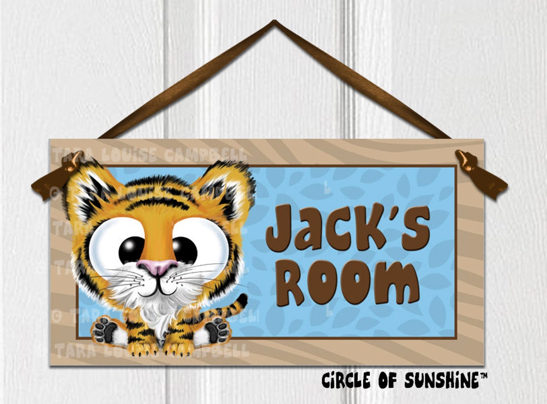 Tiger Door Sign, Blue, Safari Jungle Animals, Home Decor, Office Decor ...