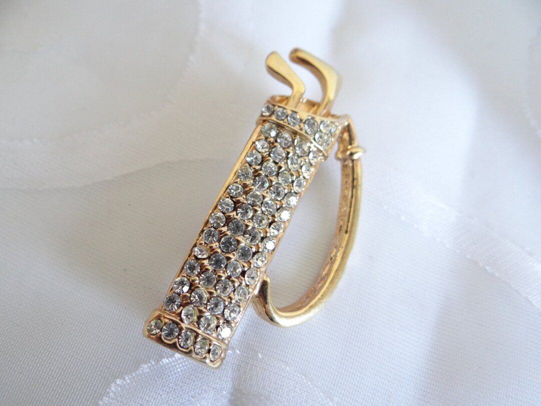 Vintage Rhinestone Golf Bag Brooch Pin on a Gold Tone Setting a Lovely ...