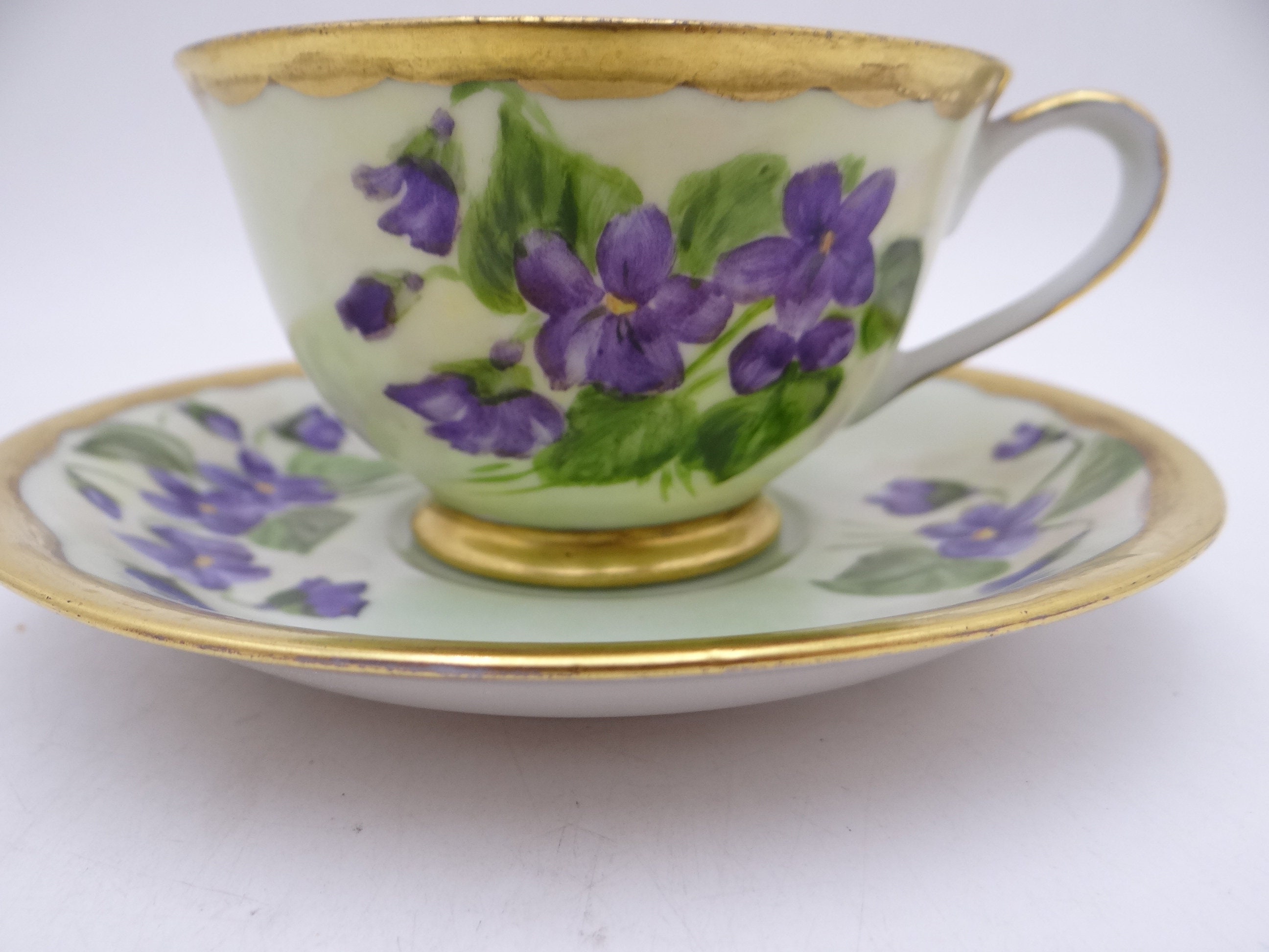 Vintage Hand Painted Artist Signed Japanese Violets Teacup and | Etsy