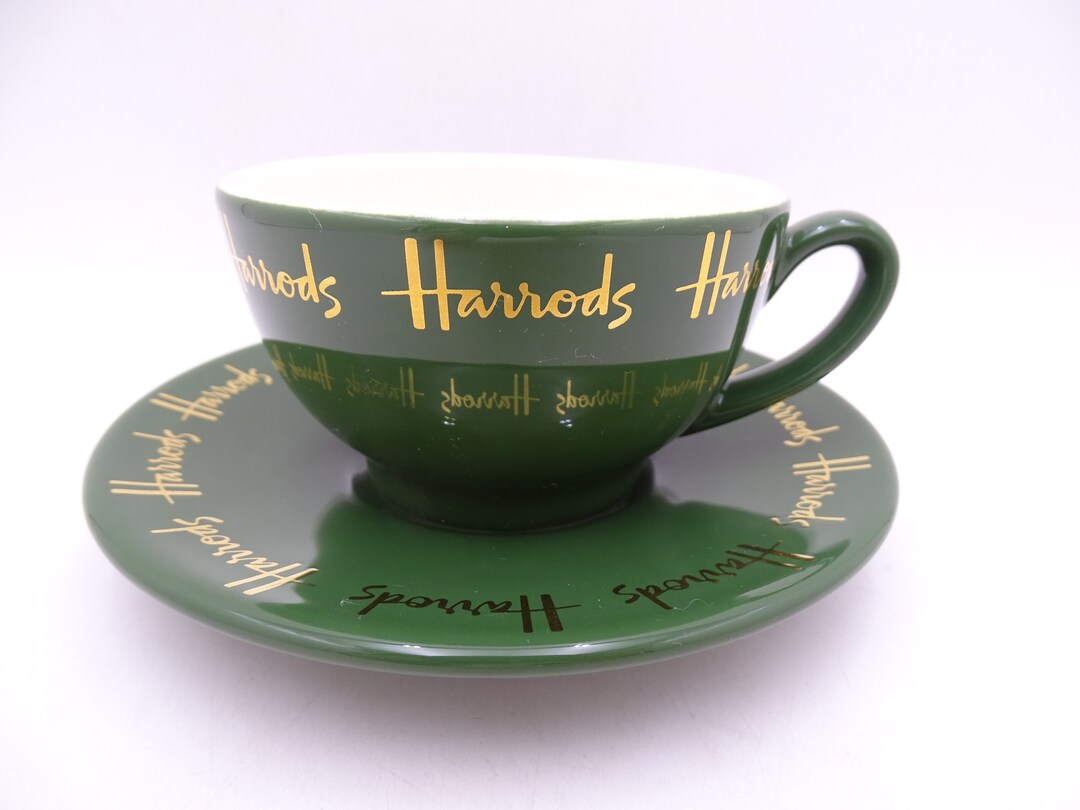Vintage English Bone China Green and Gold "harrods" Teacup and Saucer ...