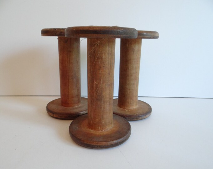 Three 3 Wooden Spool Lot 7 Tall Machine Age Wood Spools 3 Spools ...