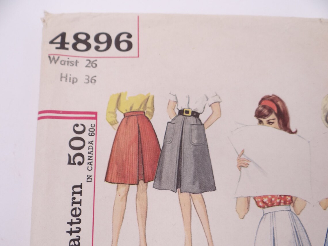 Vintage 1950s Simplicity Pattern #4896 Waist 26 Hip 36 - 1950s Full ...
