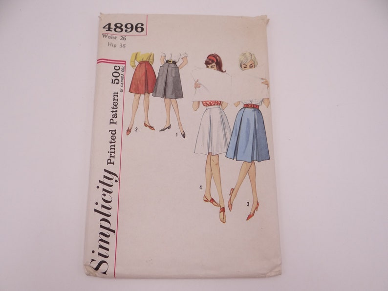 Vintage 1950s Simplicity Pattern #4896 Waist 26 Hip 36 - 1950s Full ...