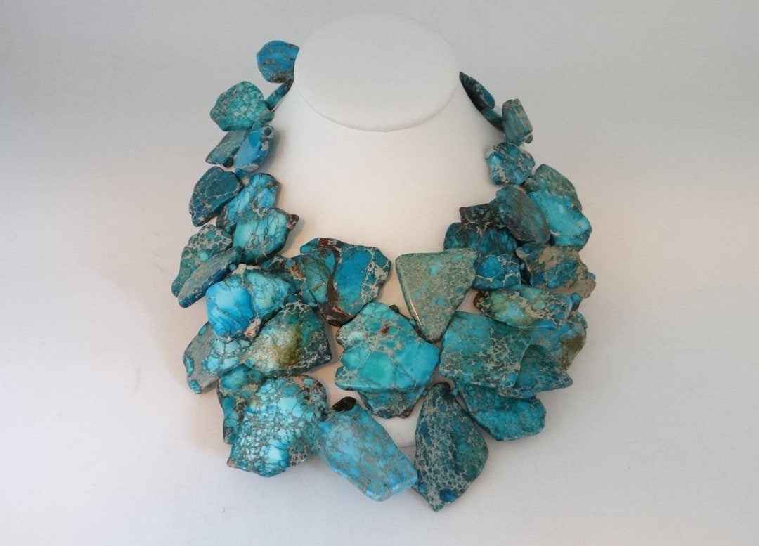 Vintage Turquoise Blue Bead Hand Knotted Chunky Necklace - Etsy