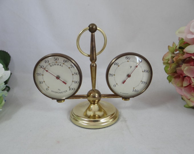 Vintage Mid Century West Germany Brass Desk Thermometer and Hygrometer ...