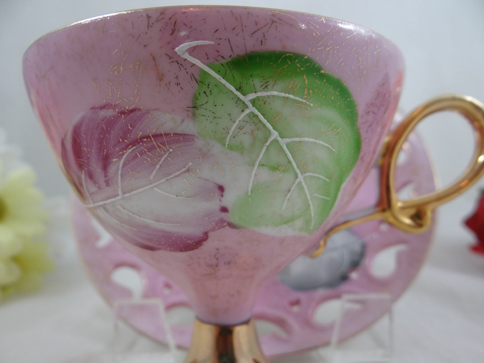 Vintage Art Studio Hand Painted Pink Lusterware Pedestal | Etsy