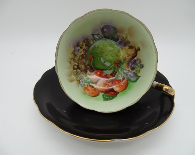 Vintage Wako Japan Fruit Design Green and Black Teacup and Saucer Tea ...