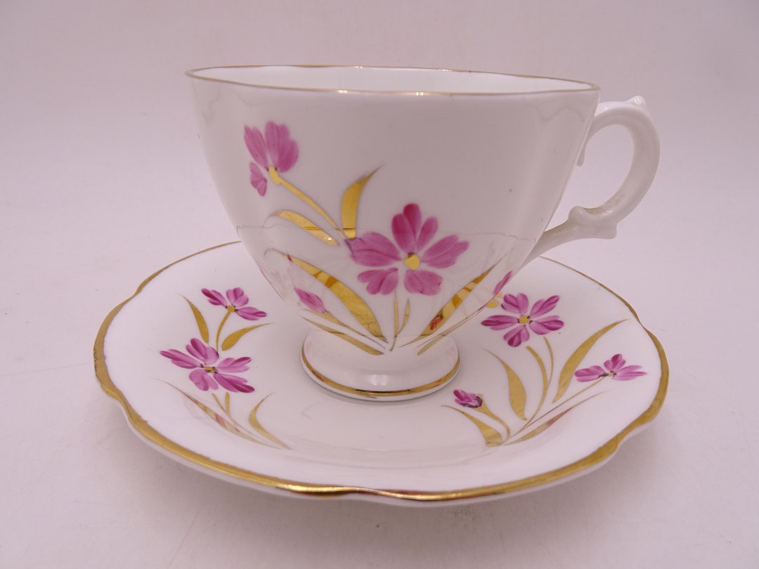 1950s Vintage Mid Century Royal Stuart English Bone China Purple Floral ...