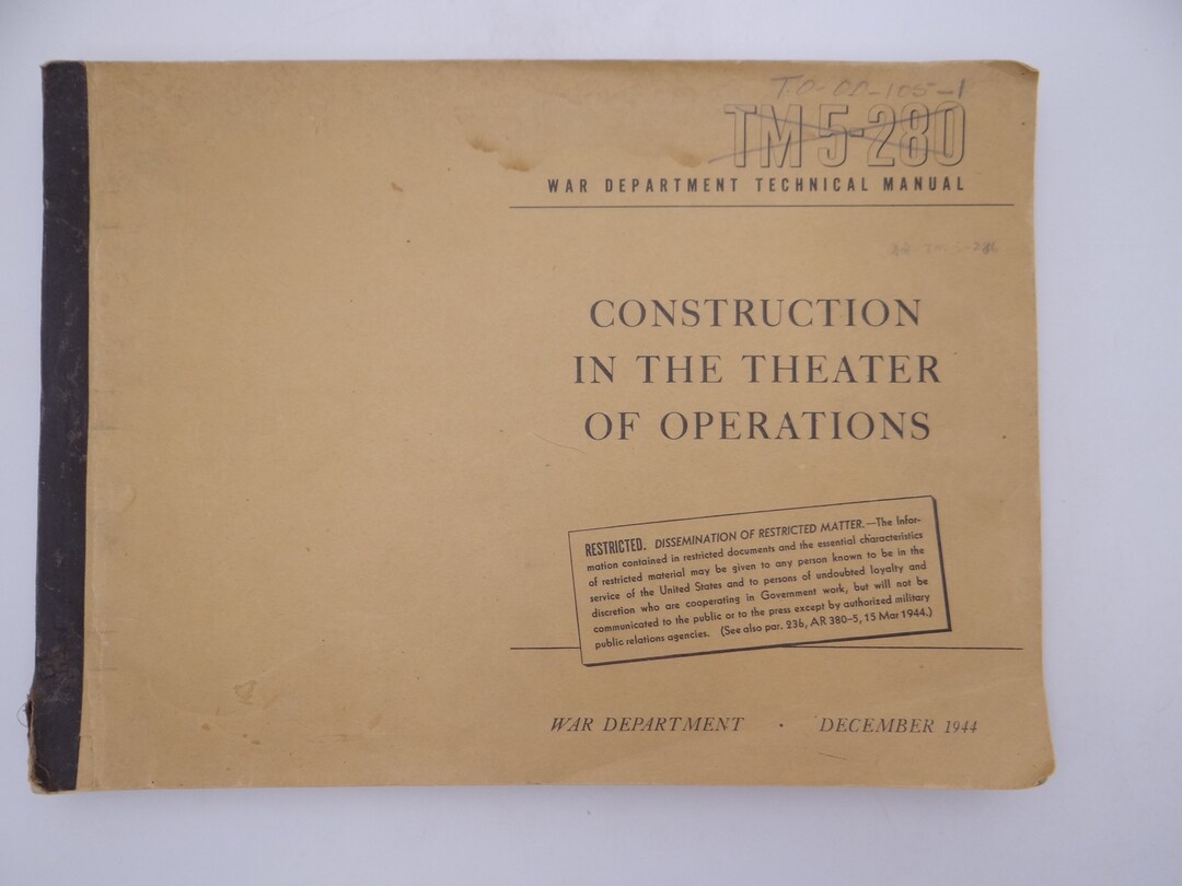 1944 WWII Wartime War Department Field Technical Manual TM 5-280 ...