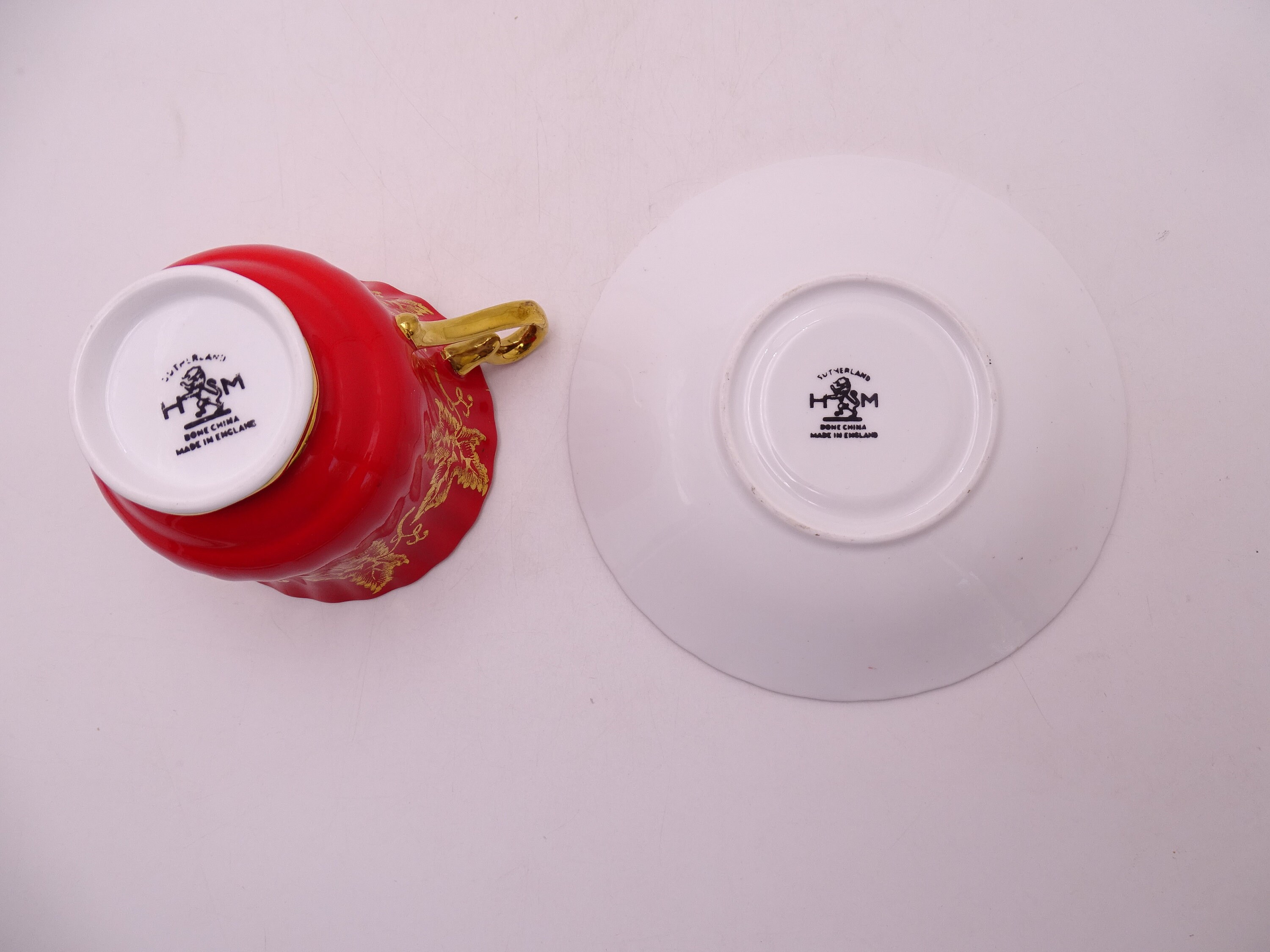 Vintage 1940s H&M Sutherland English Bone China Red and Gold Teacup and ...