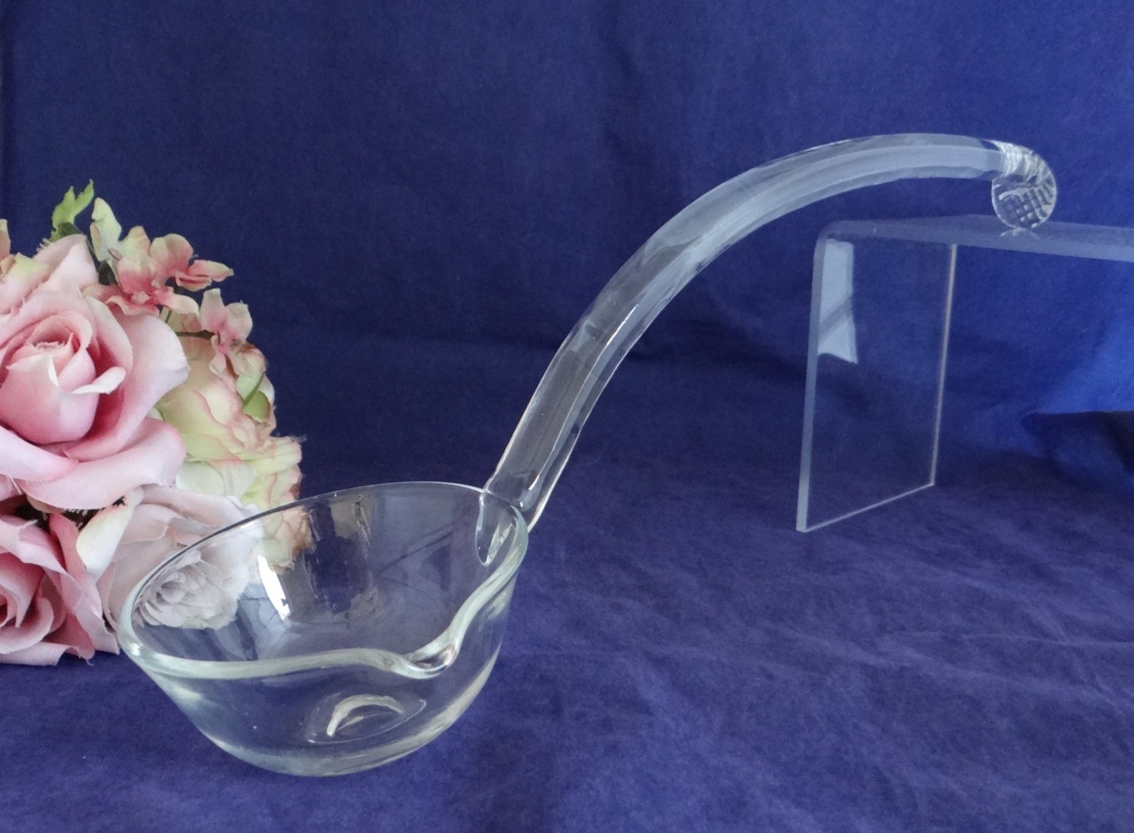 Vintage Hand Blown Clear Glass Punch Bowl Ladle a 11.5 - Etsy