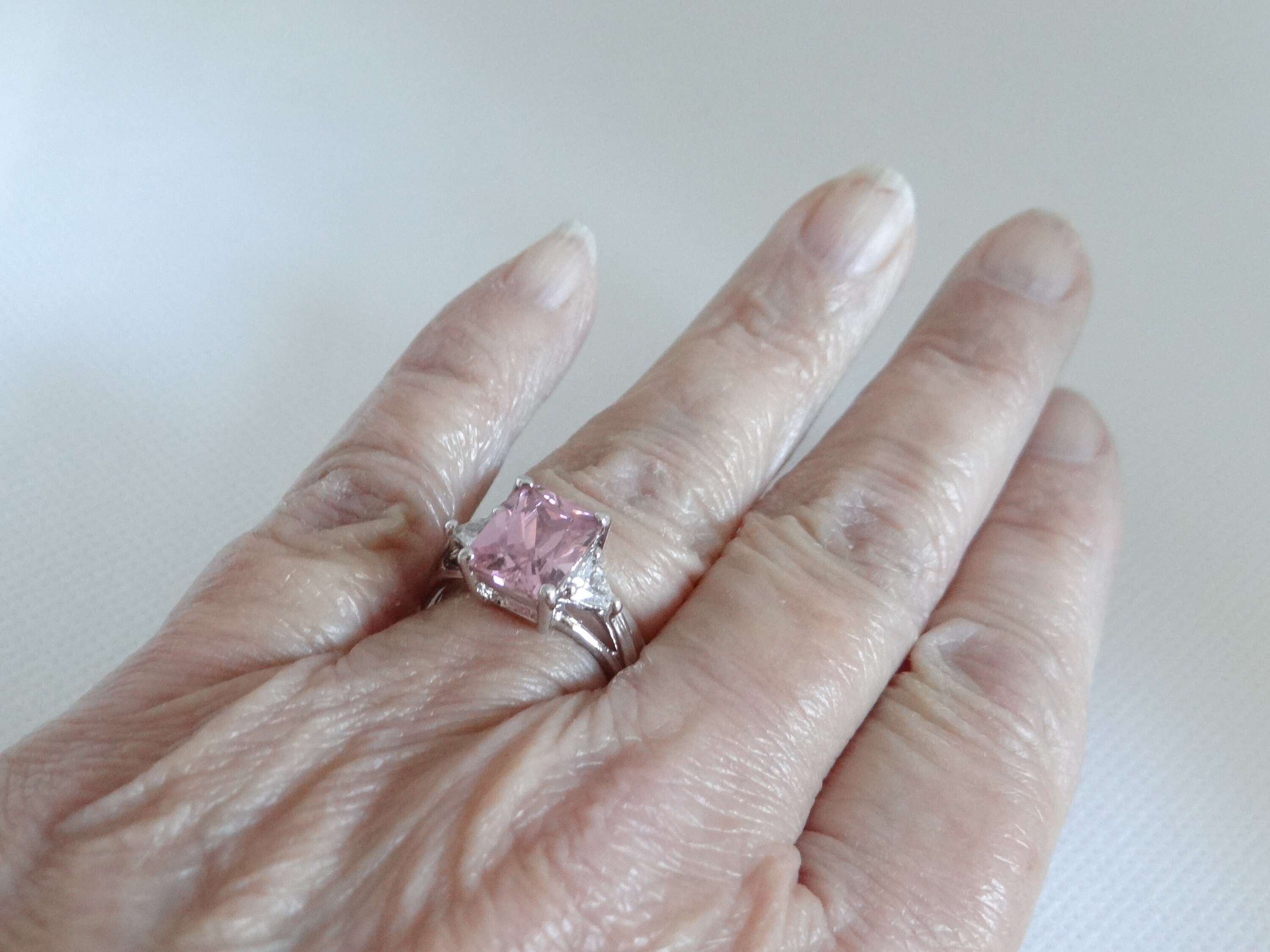 Pink Faceted Rhinestone Ring with Clear Rhinestone Accent on a | Etsy