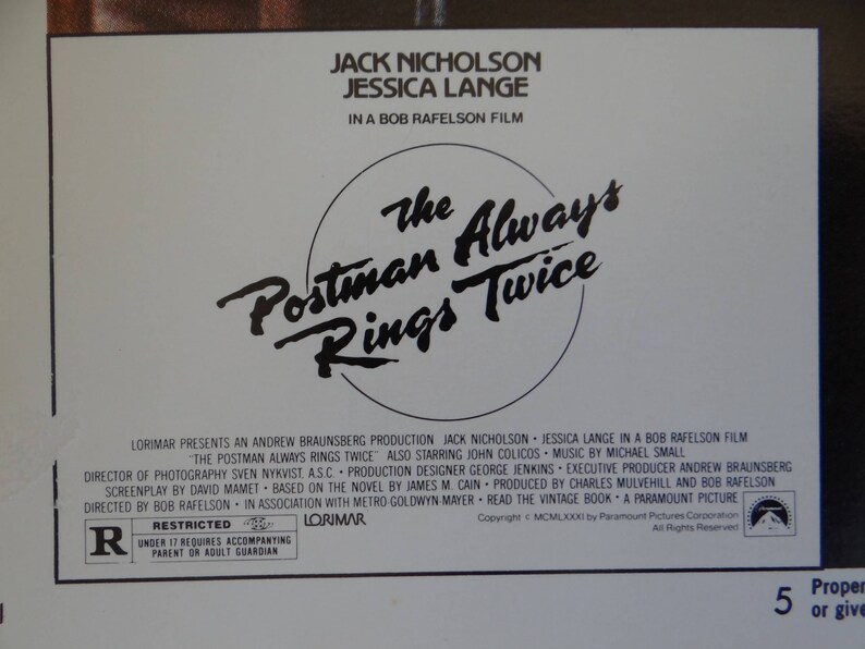 Vintage 1981 the Postman Always Rings Twice | Etsy