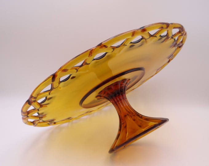 Vintage Amber Amberina Pedestal Cake Stand With Reticulated Edge 13.75 ...