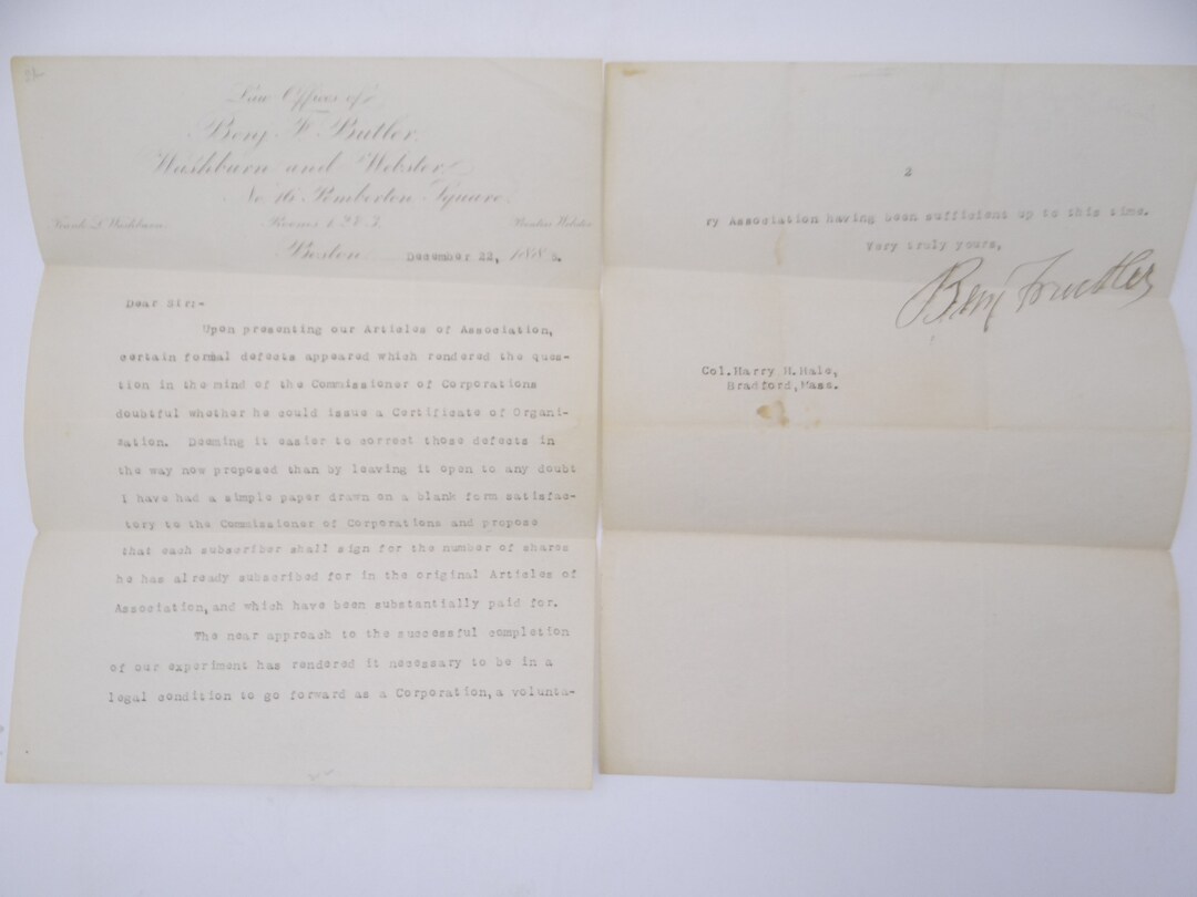 Signed Letter by Union Civil War Major General BENJAMIN F. BUTLER Typed ...