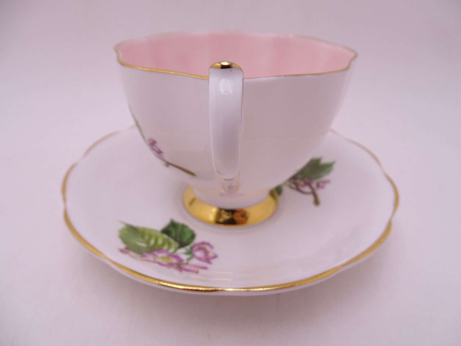 Vintage Queen Anne English Bone China Pink Pear Teacup and Saucer Set ...