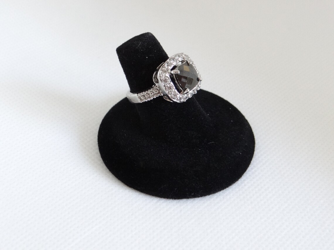 Black Faceted Square Rhinestone Ring on a Silver Tone Setting | Etsy